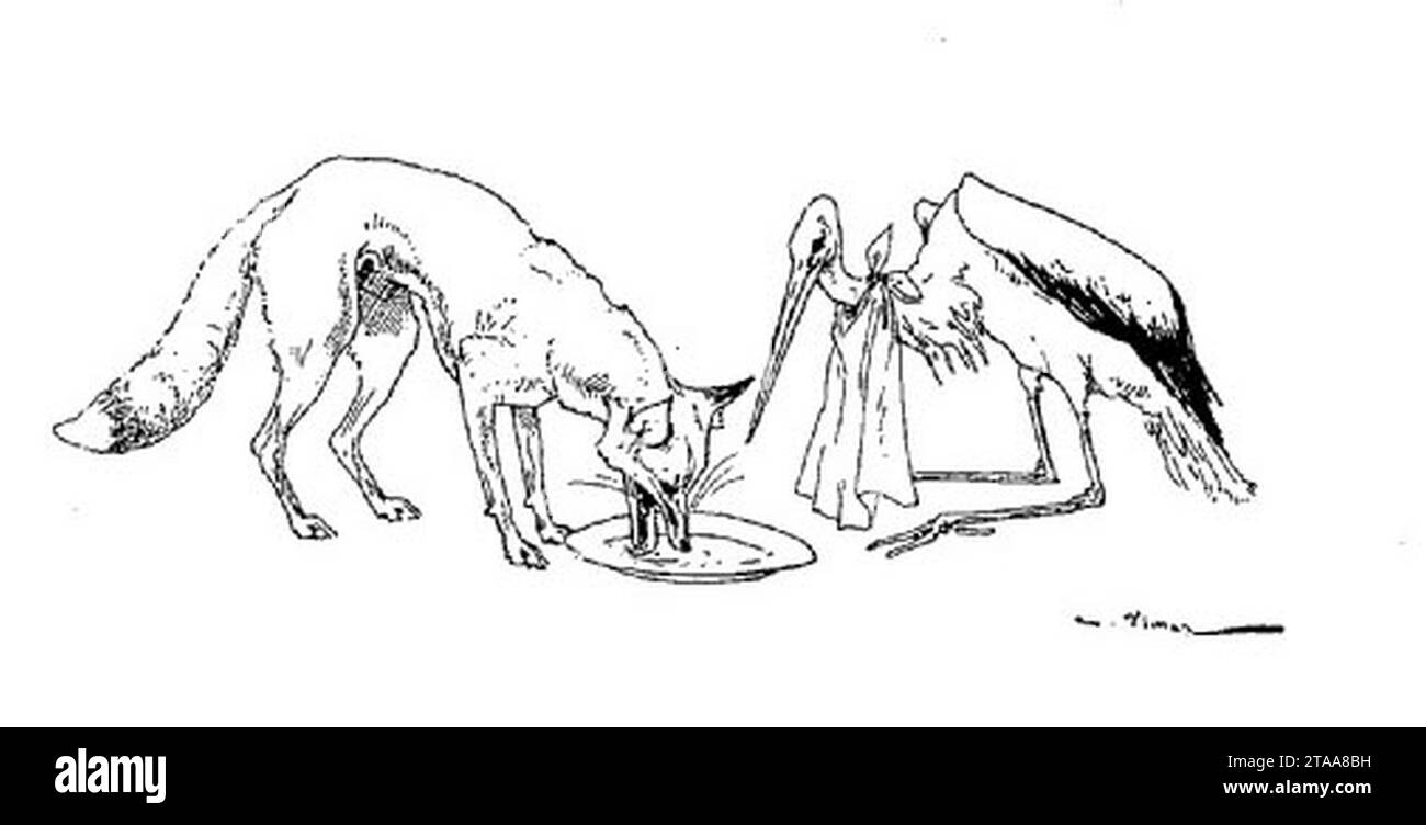 Vimar - Fables de La Fontaine - 01-17 . Le Renard et la Cigogne Stock ...