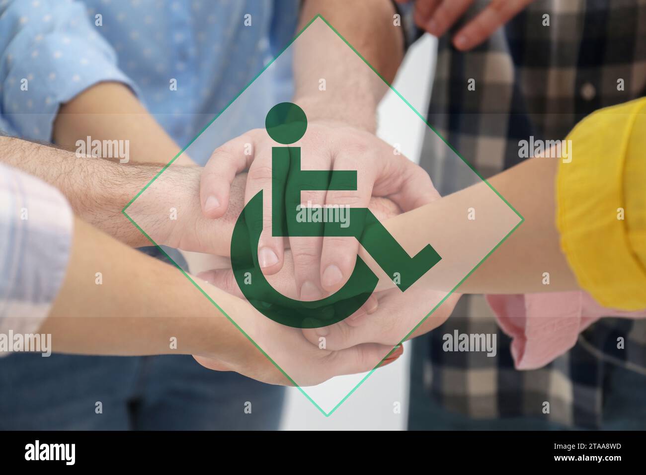 Inclusion concept. International symbol of access. People holding hands ...