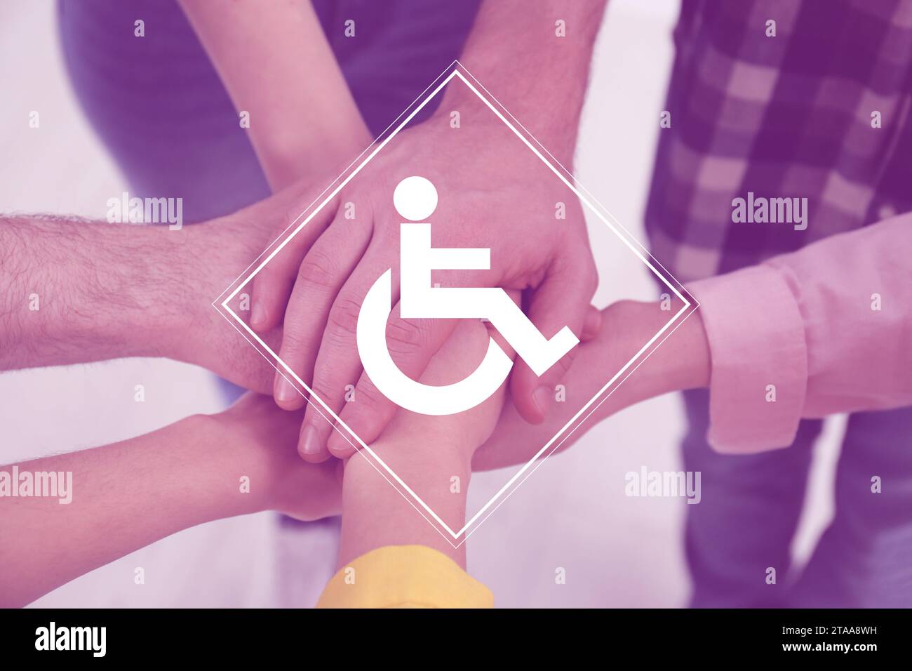 Inclusion concept. International symbol of access. People holding hands ...