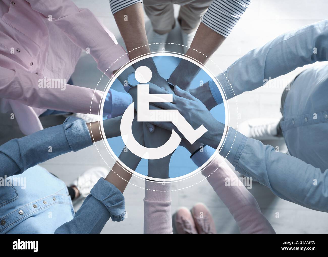 Inclusion concept. International symbol of access. People holding hands ...