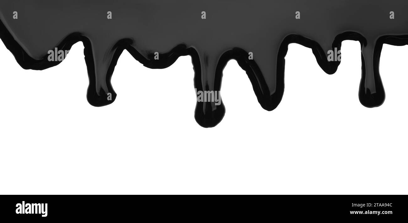 Black viscous liquid flowing on white background Stock Photo - Alamy