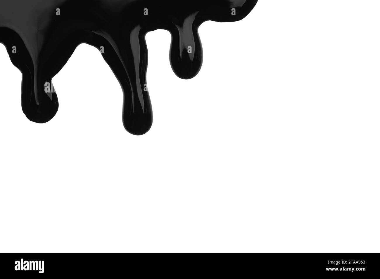 Black viscous liquid flowing on white background Stock Photo - Alamy