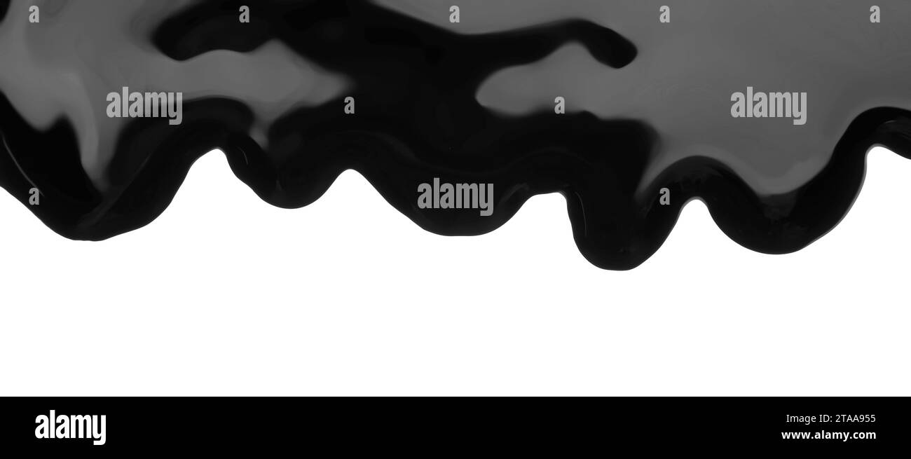 Black viscous liquid flowing on white background Stock Photo - Alamy