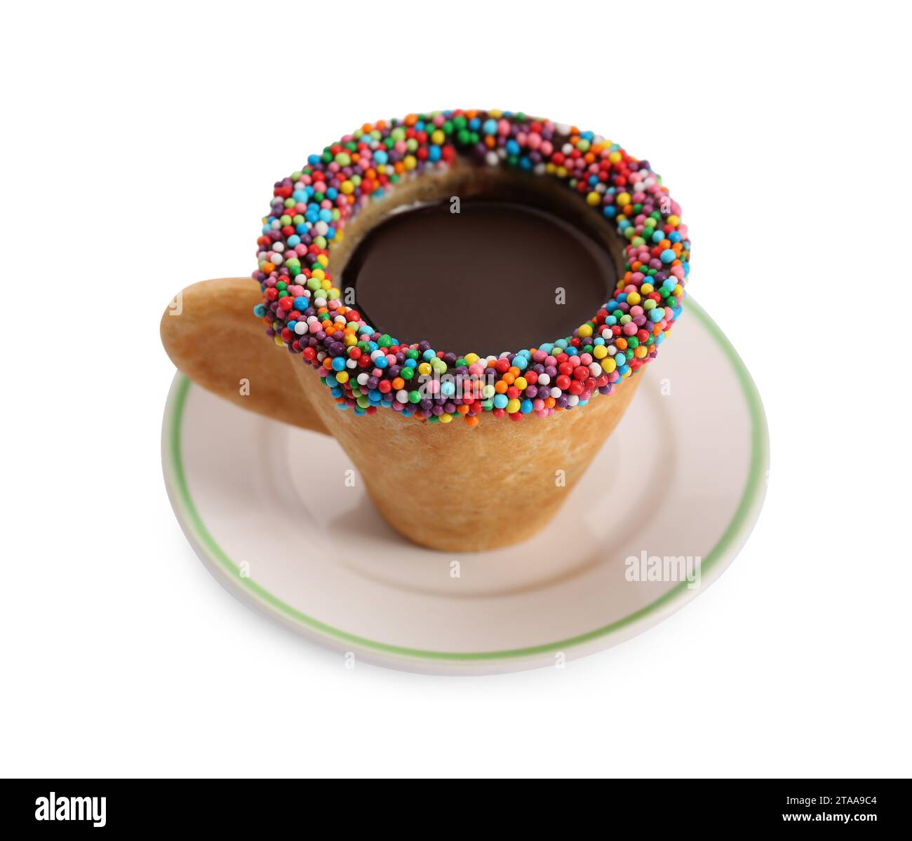 Delicious edible biscuit cup of coffee decorated with sprinkles ...