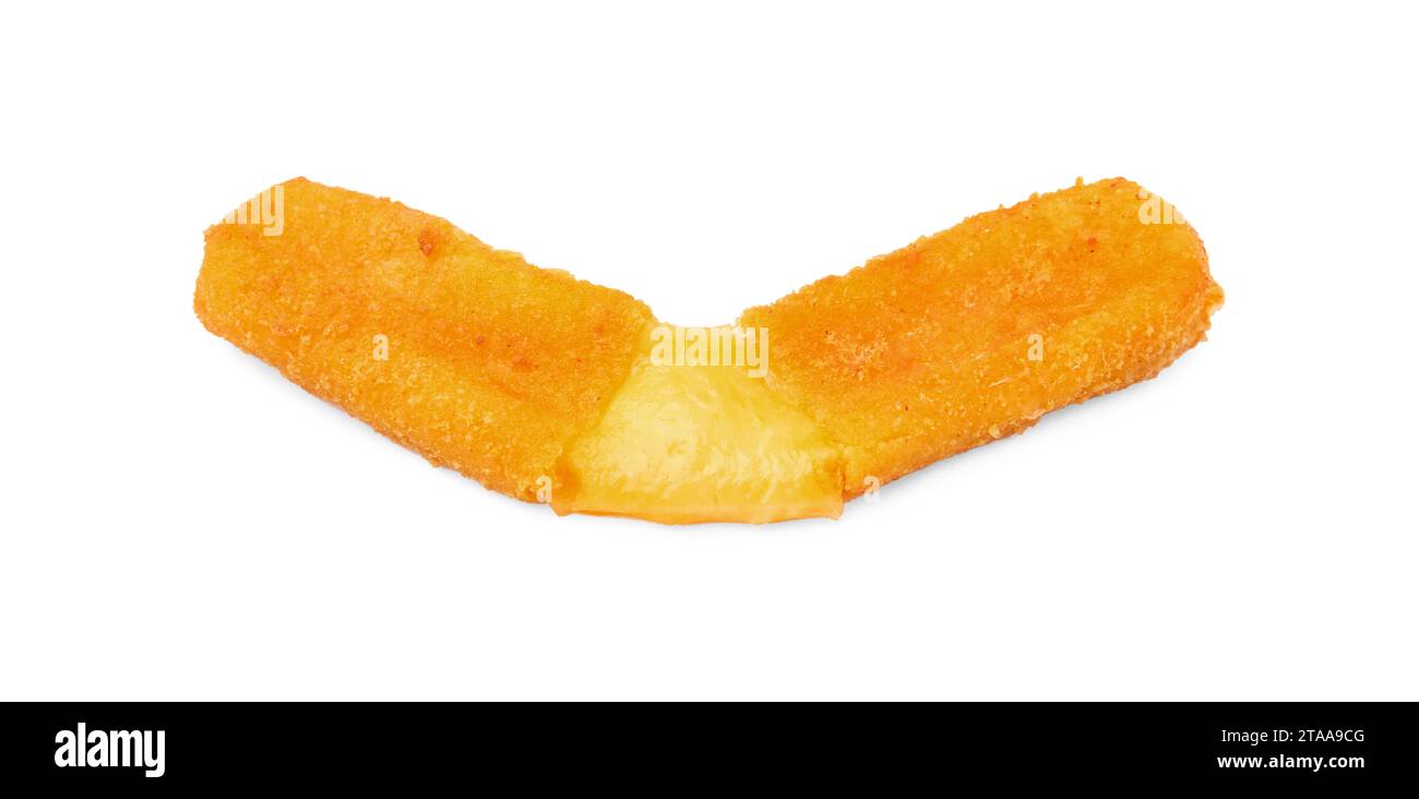 One tasty fried mozzarella stick isolated on white Stock Photo - Alamy