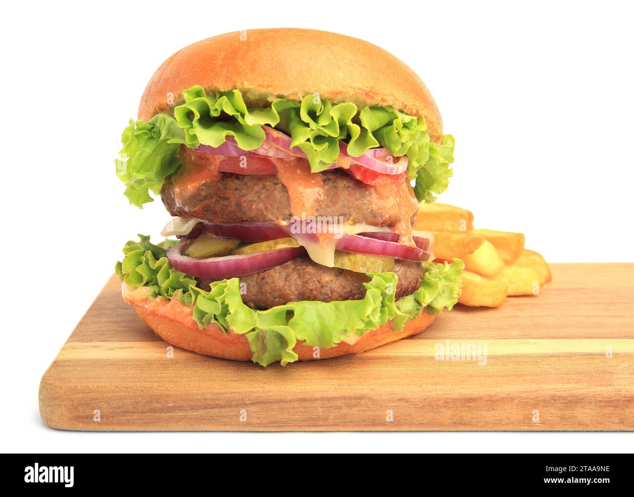 One hamburger on board fries hi-res stock photography and images - Alamy