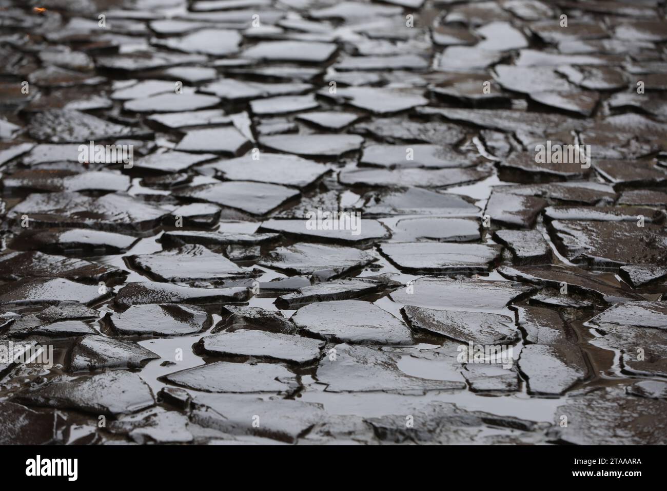 Wet pavement on city street after rain Stock Photo - Alamy