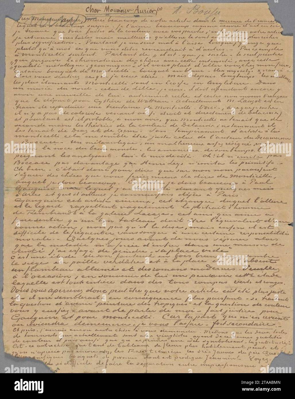 Vincent van Gogh - Letter to Albert Aurier Stock Photo - Alamy