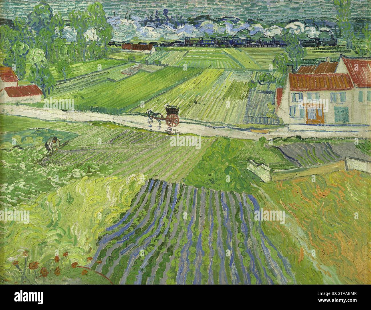 Vincent van Gogh - Landscape with Carriage and Train in the Background ...