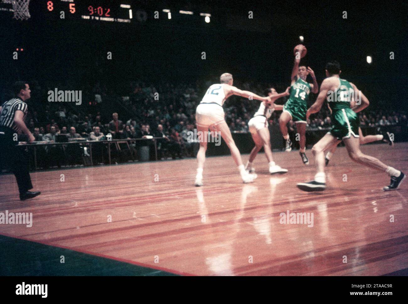 NEW YORK, NY - OCTOBER 25: Bob Cousy #14 of the Boston Celtics looks ...