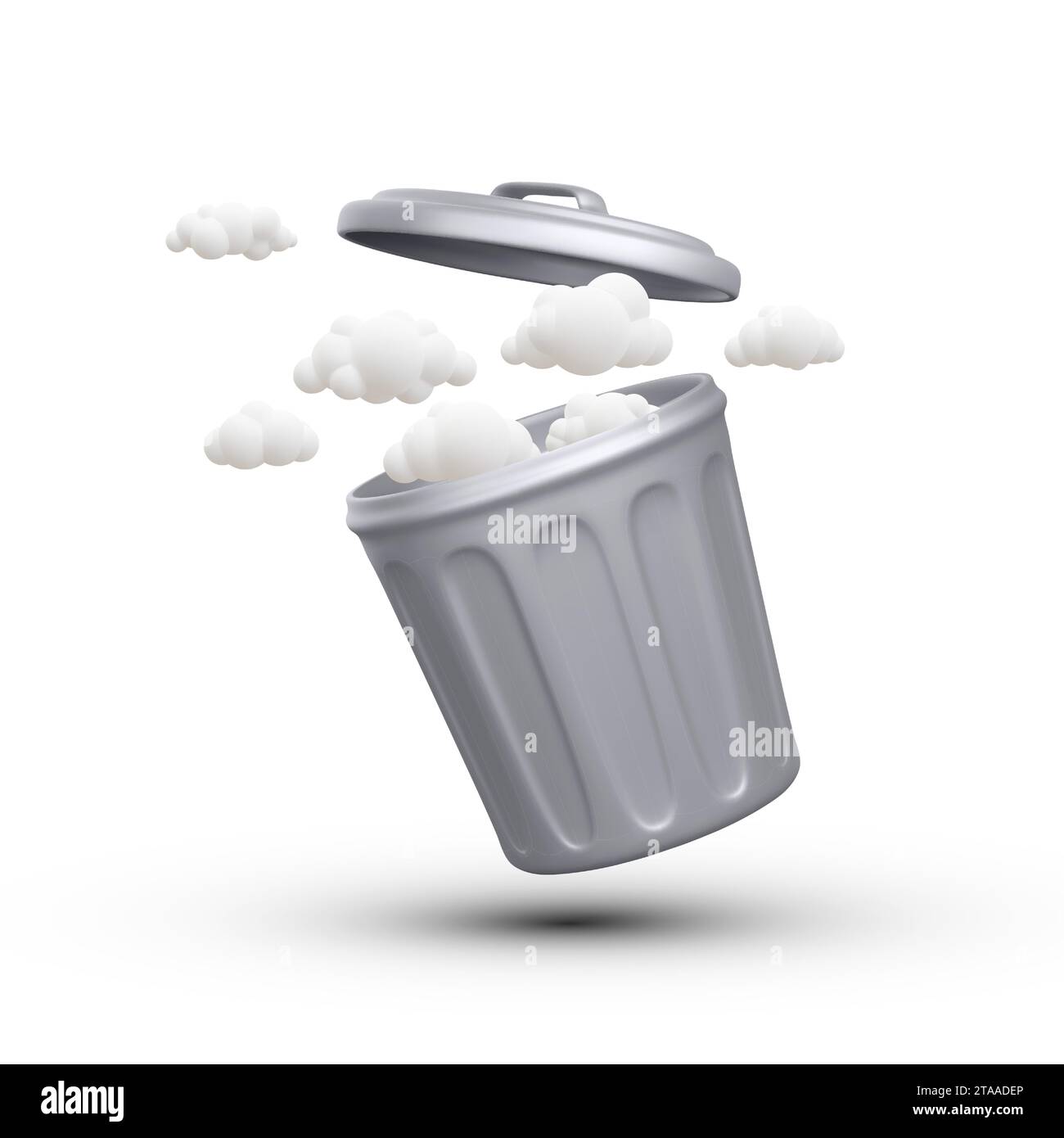 3d realistic minimal open rubbish can with trash clouds output isolated ...