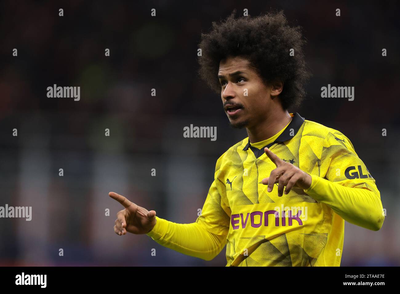Milan, Italy. 28th Nov, 2023. Karim Adeyemi of Borussia Dortmund ...