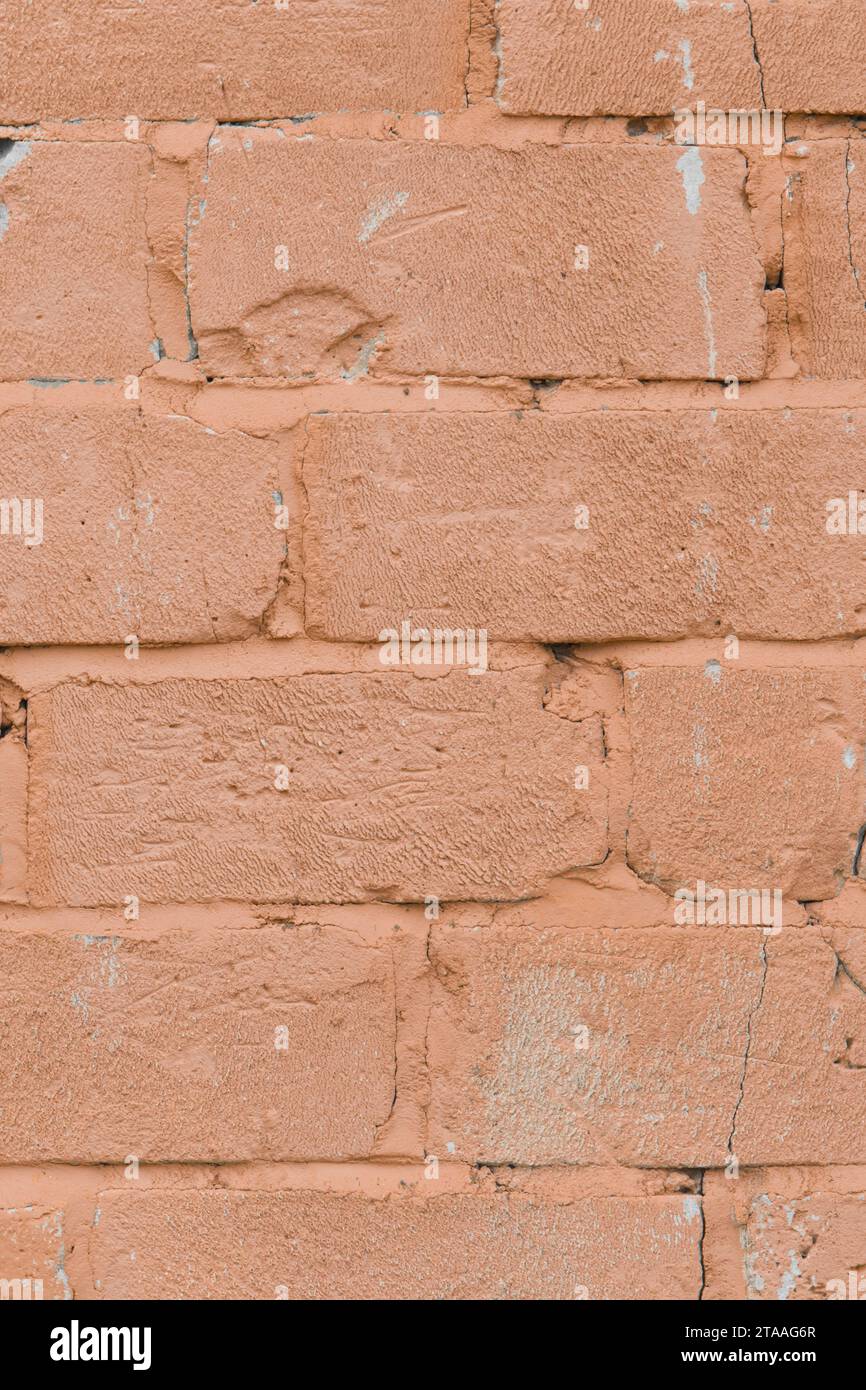 Old brickwork silicate blocks wall colored peach colour paint texture ...