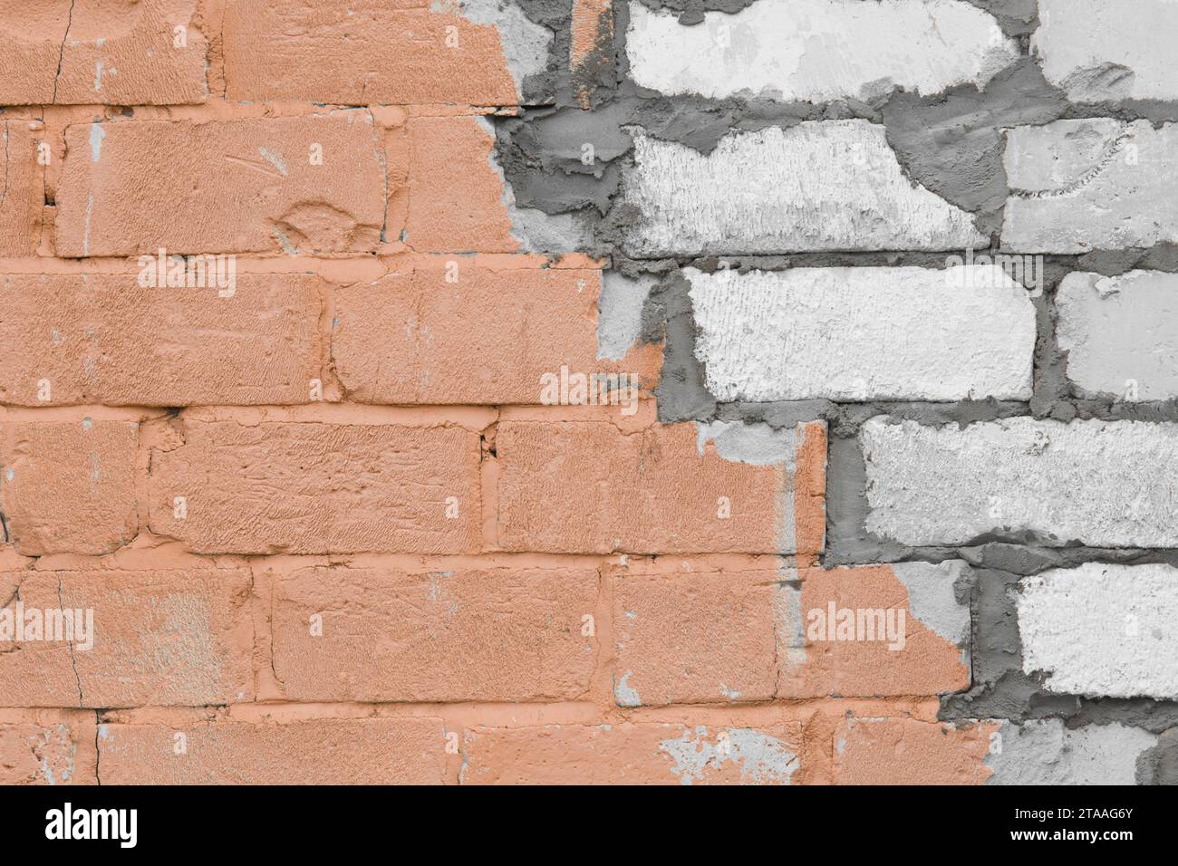 Old brickwork white silicate blocks wall cement colored peach colour ...