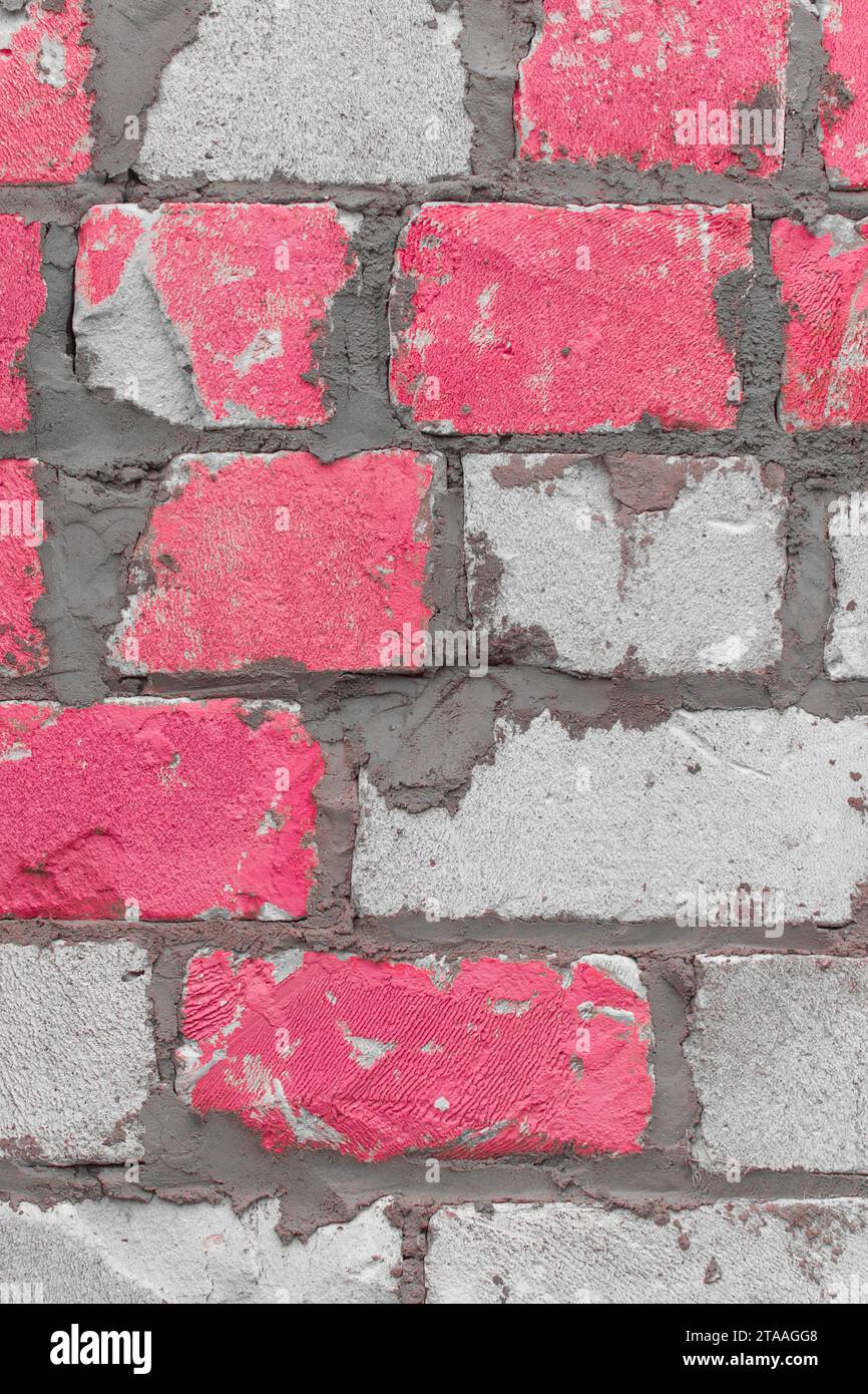 Old brickwork white silicate blocks brick cement color pink paint ...