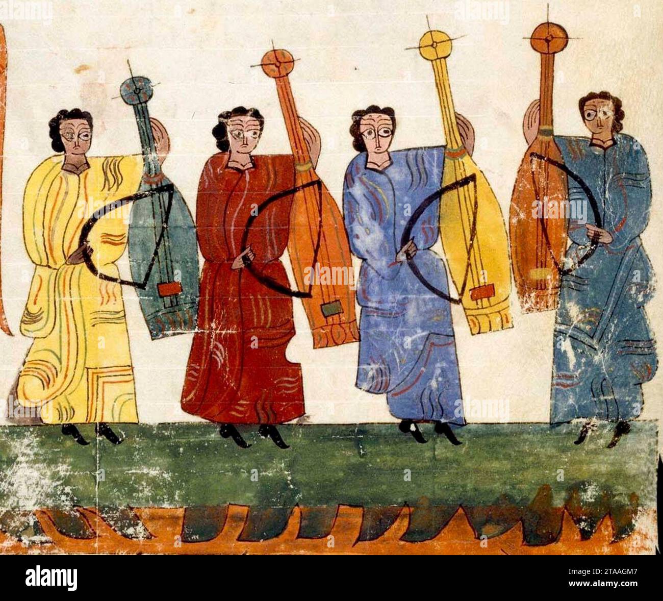 Violas de arco en un manuscrito del año 900 - 950 Stock Photo - Alamy