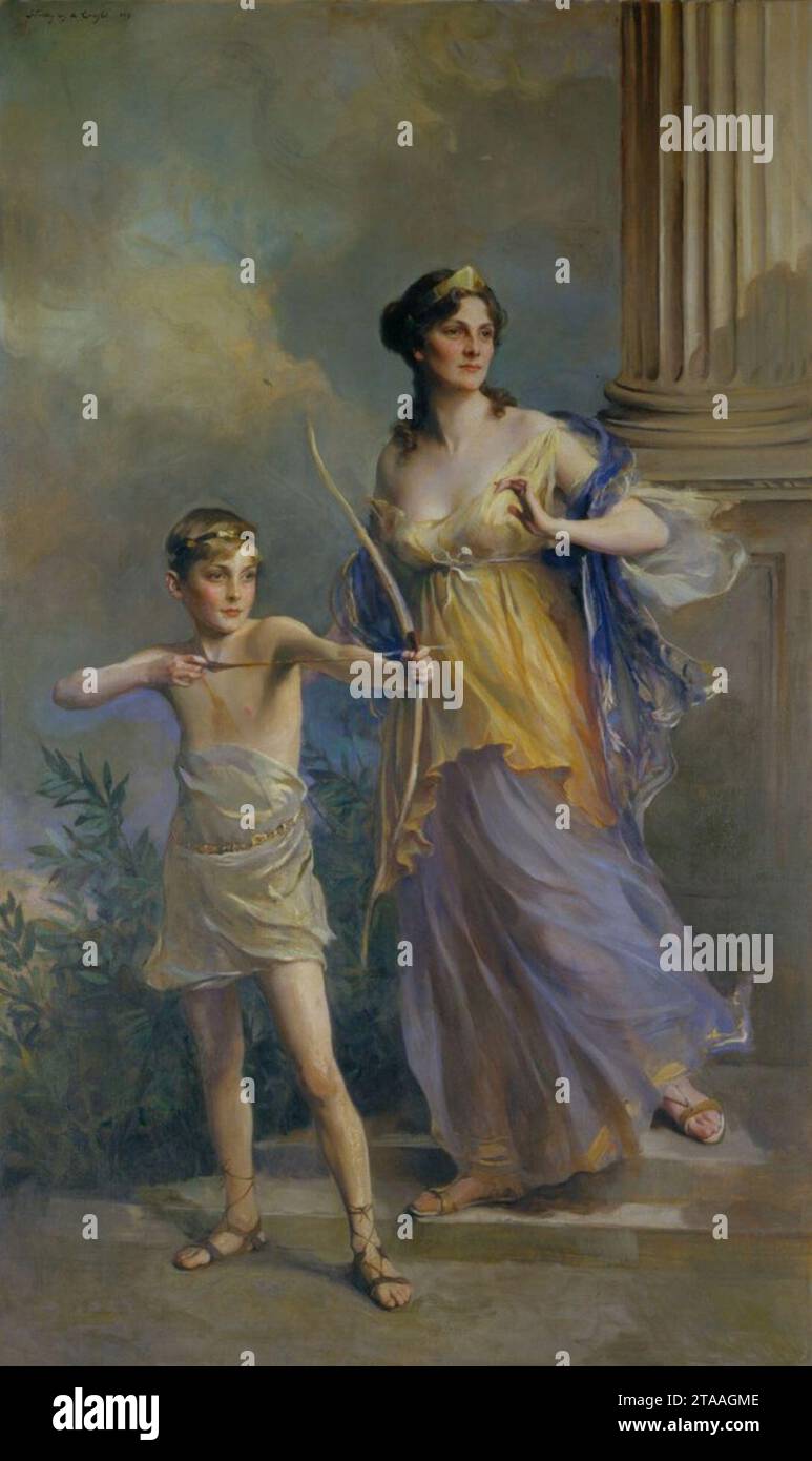 Violet Constance Maitland Grimston, Countess of Verulam, and her son ...