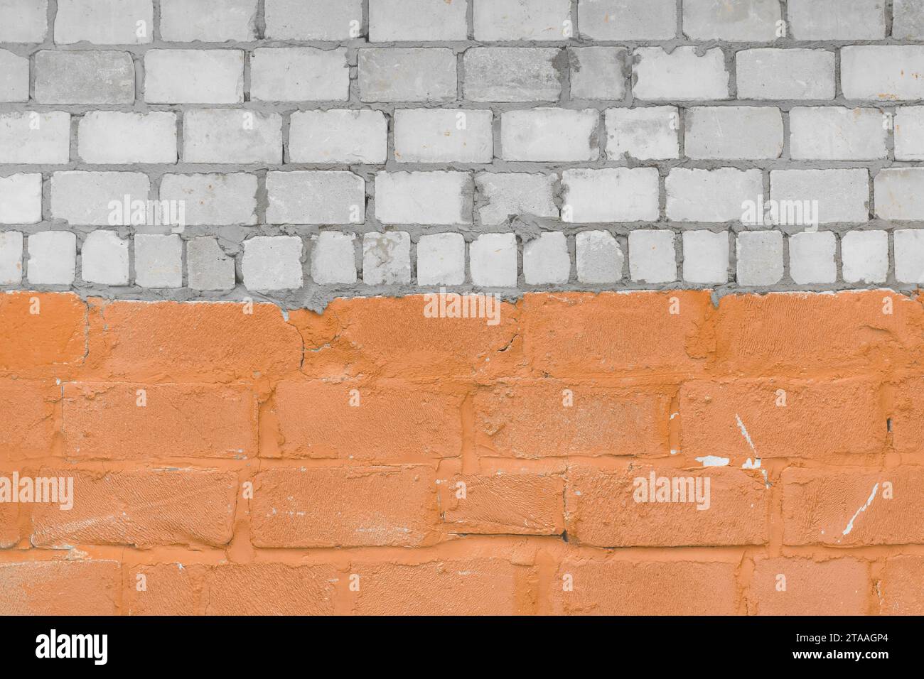 Old White Silicate Blocks Brick Wall Two Colors Orange Peach Paint ...