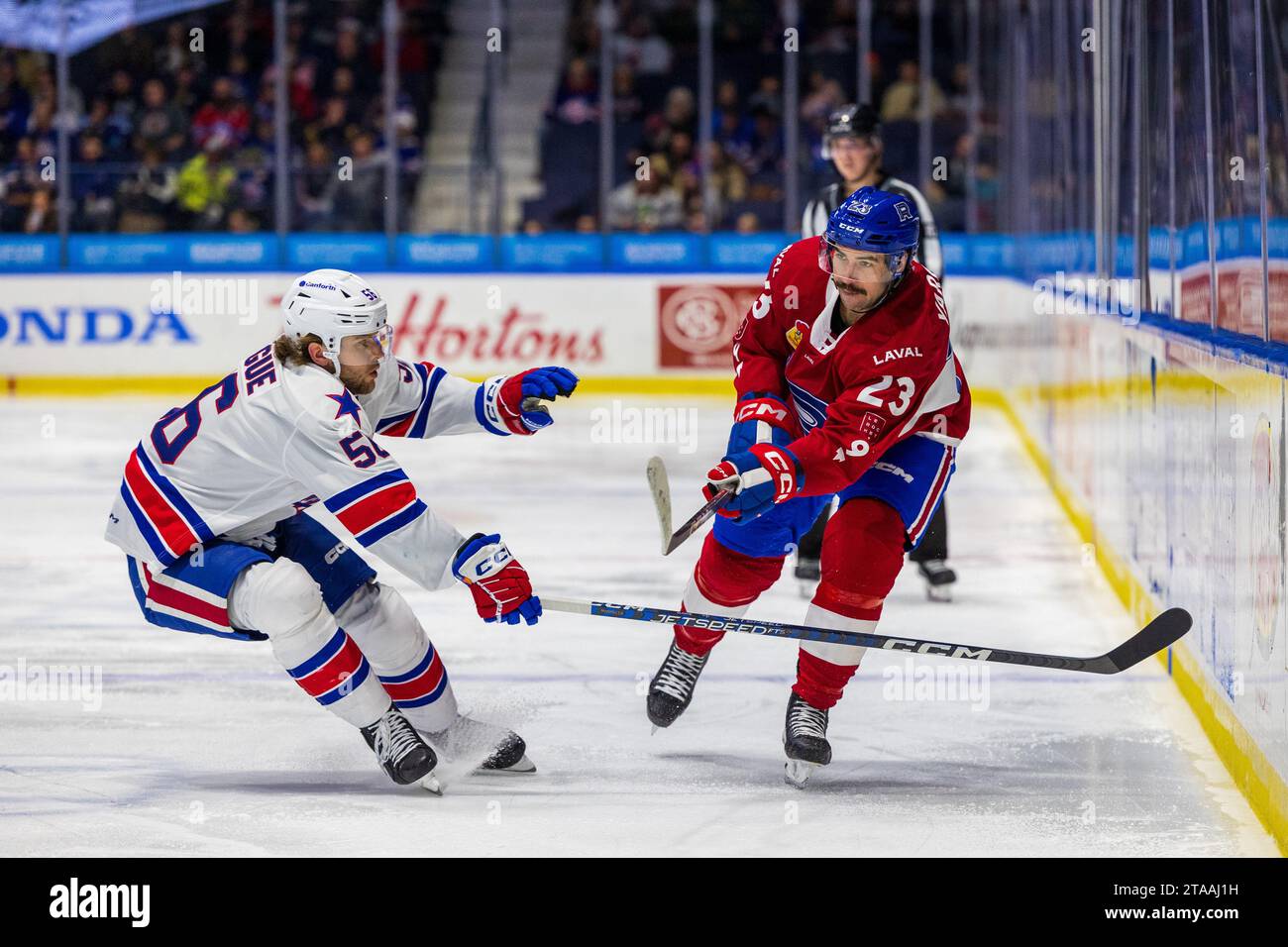 Rochester, New York, USA. 24th Nov, 2023. Laval Rocket forward Nolan ...