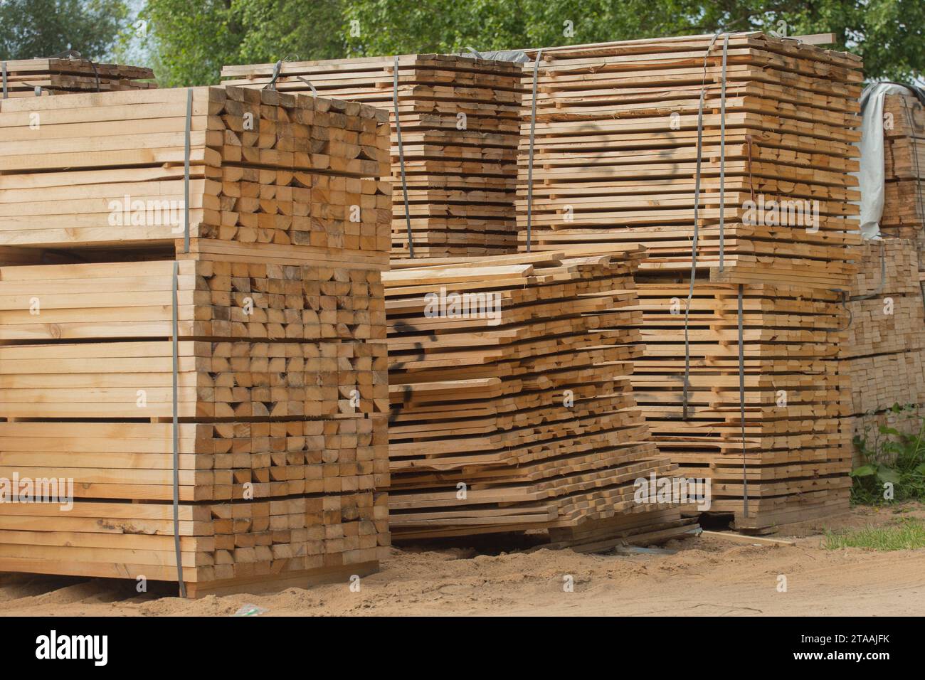 Wood stack storage timber wooden materials industry outdoor warehouse ...
