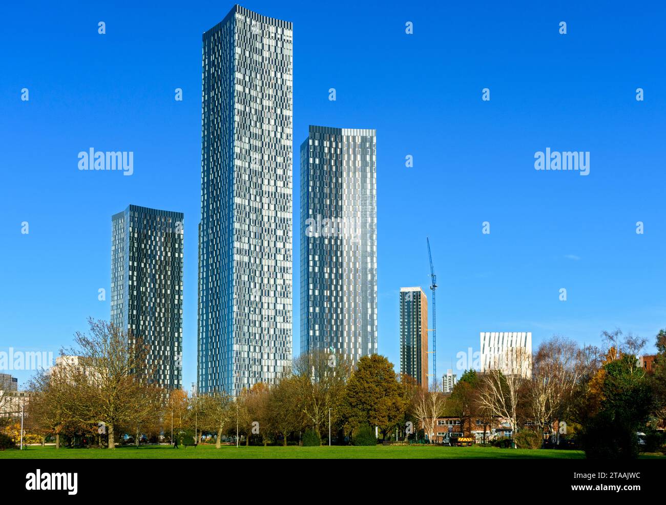 Three of the Deansgate Square tower blocks with the Viadux and Axis ...