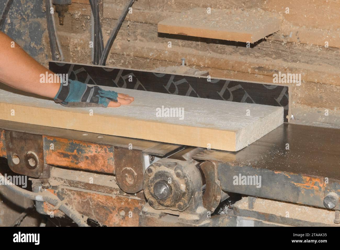 Male Production Workshop Worker Hand Grinding Wooden Board Plank ...