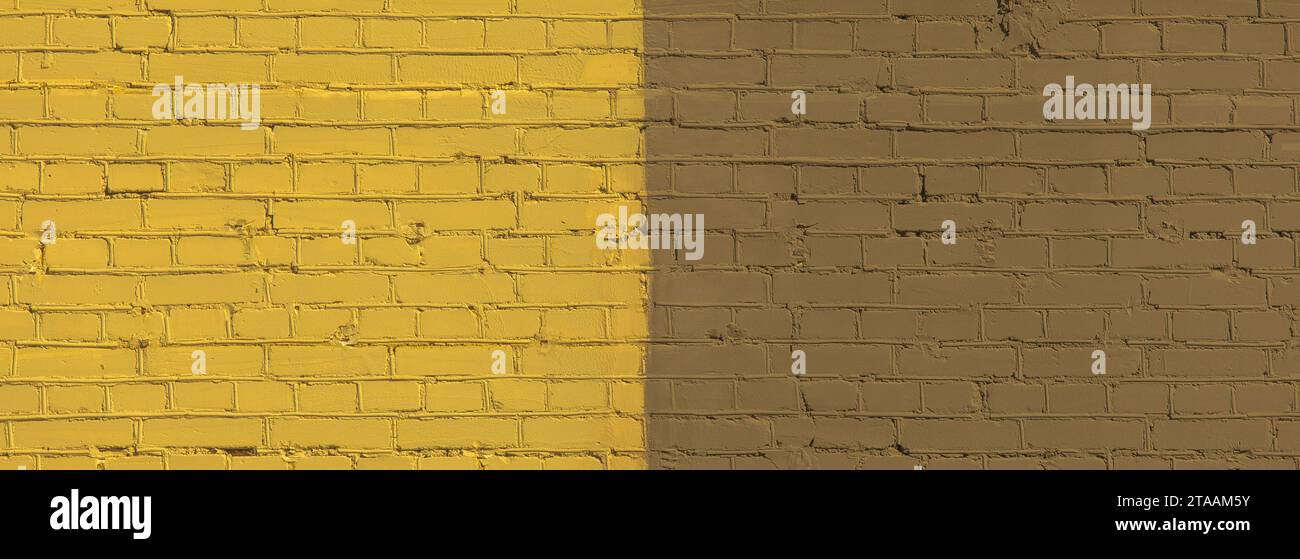 Two Colors Paint Brick Wall Yellow Light Bright Vibrant and Dark Gray ...