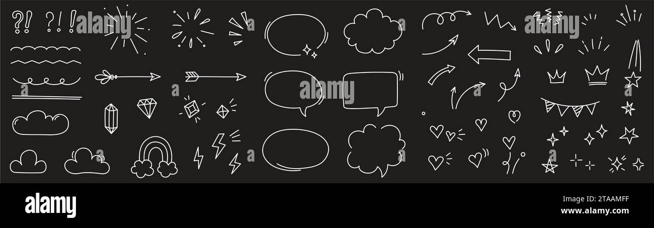 Sketch line arrow element, star, heart shape on chalkboard background ...