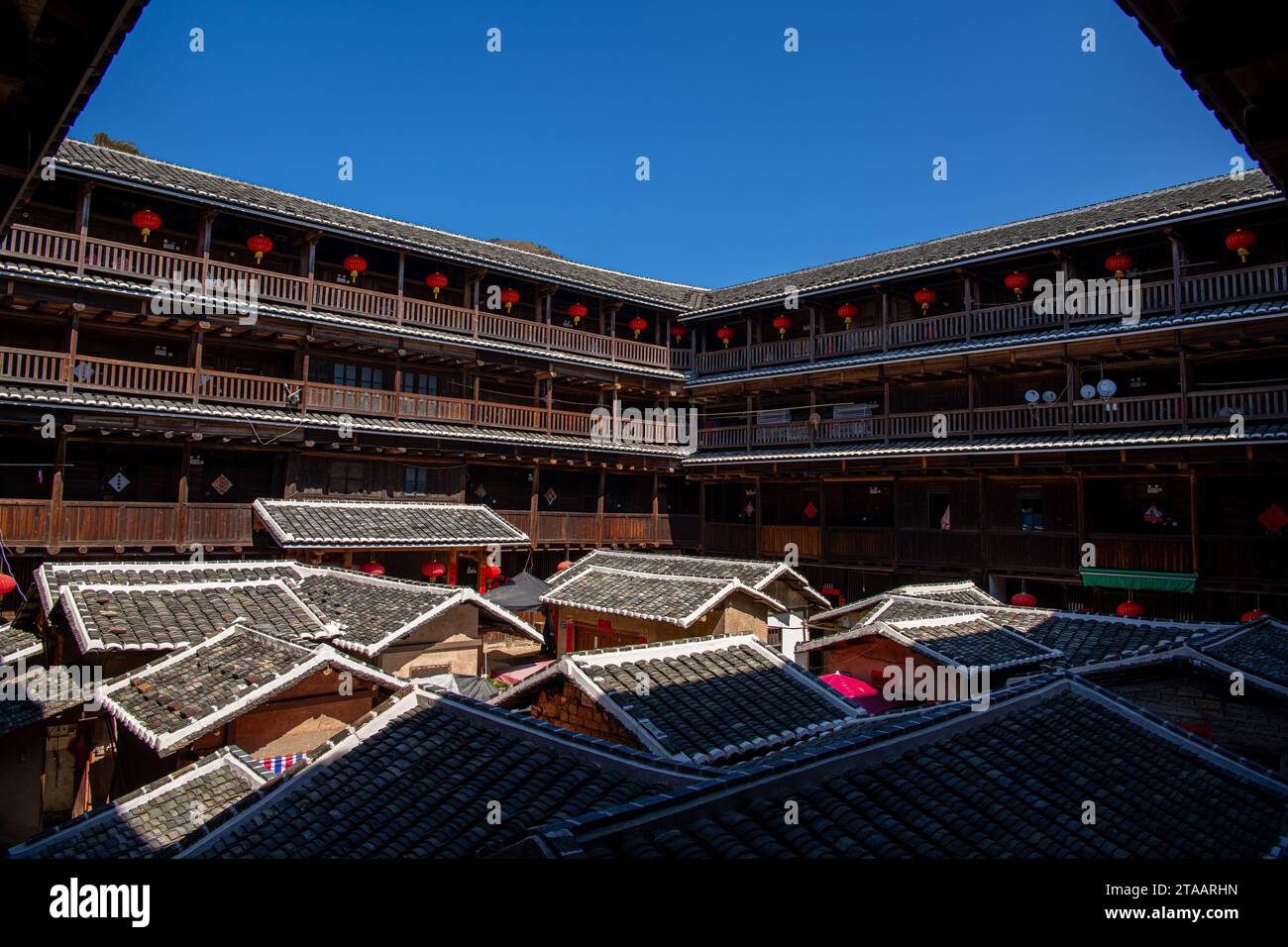 China- Fujian Province- picture of the inner courtyard of a Tulou in a ...
