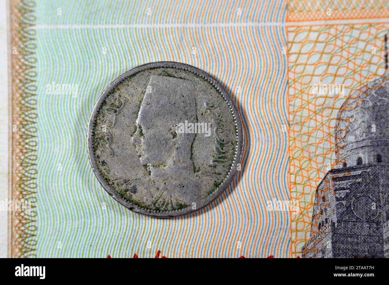 round metal two 2 Egyptian milliemes series 1938 AD 1357 AH features ...