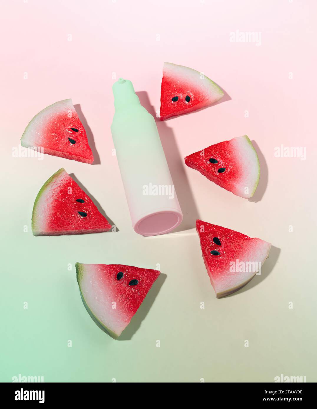 Slices of Watermelon Slices with Beauty Serum Lotion Bottle, Top Lay ...