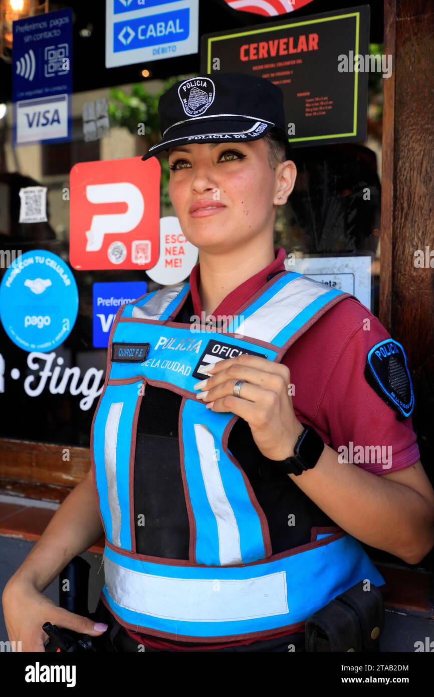 A female police officer patrol the street of Buenos Aires.Argentina ...