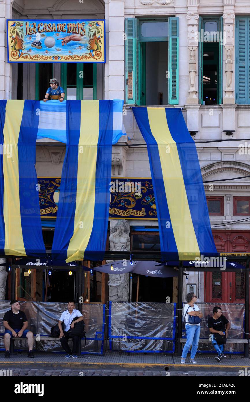 The banners of Boca Juniors football team display on a building in La ...