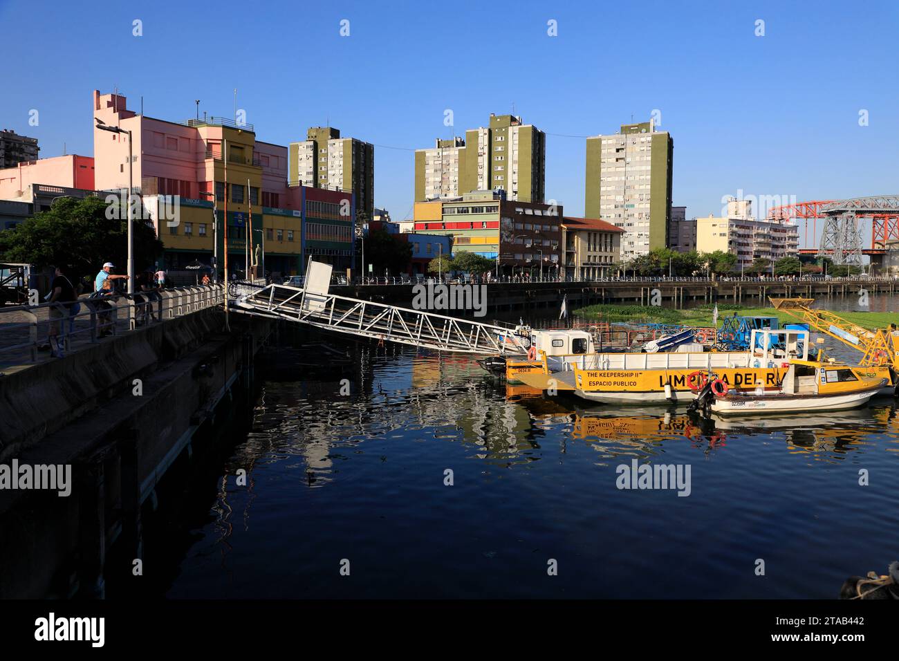 The view of Riachuelo River from the riverwalk in La Boca district ...
