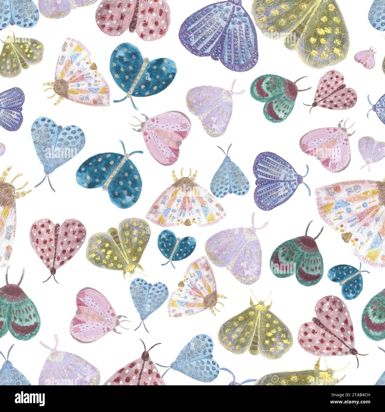 Hand painted watercolor delicate moth pattern on white Stock Photo - Alamy