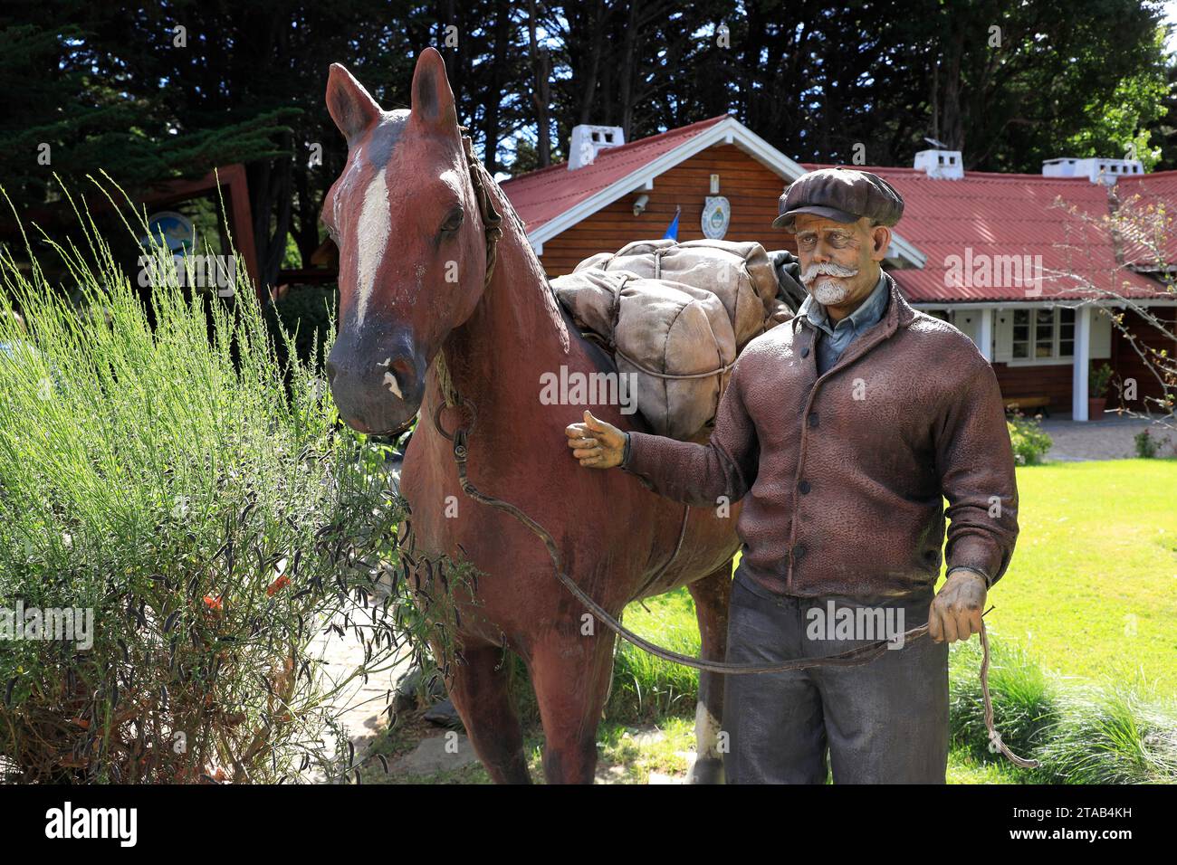 The statue of prominent Argentine explorer Francisco Moreno aka Perito ...
