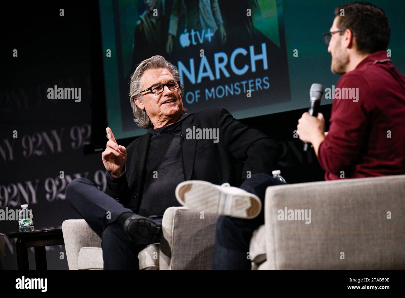 Kurt Russell, left, talks with Josh Horowitz about the AppleTV+ ...