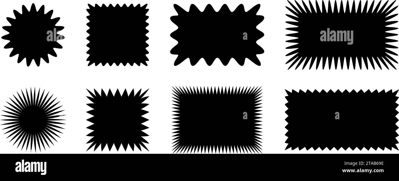 Wavy edge shape collection. Black jagged rectangle, square, circle form ... Wavy edge shape collection. Black jagged rectangle, square, circle form ...