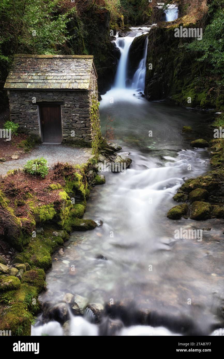 The Grot and the Waterfall at Rydal Hall, Rydal, Lake District Stock ...