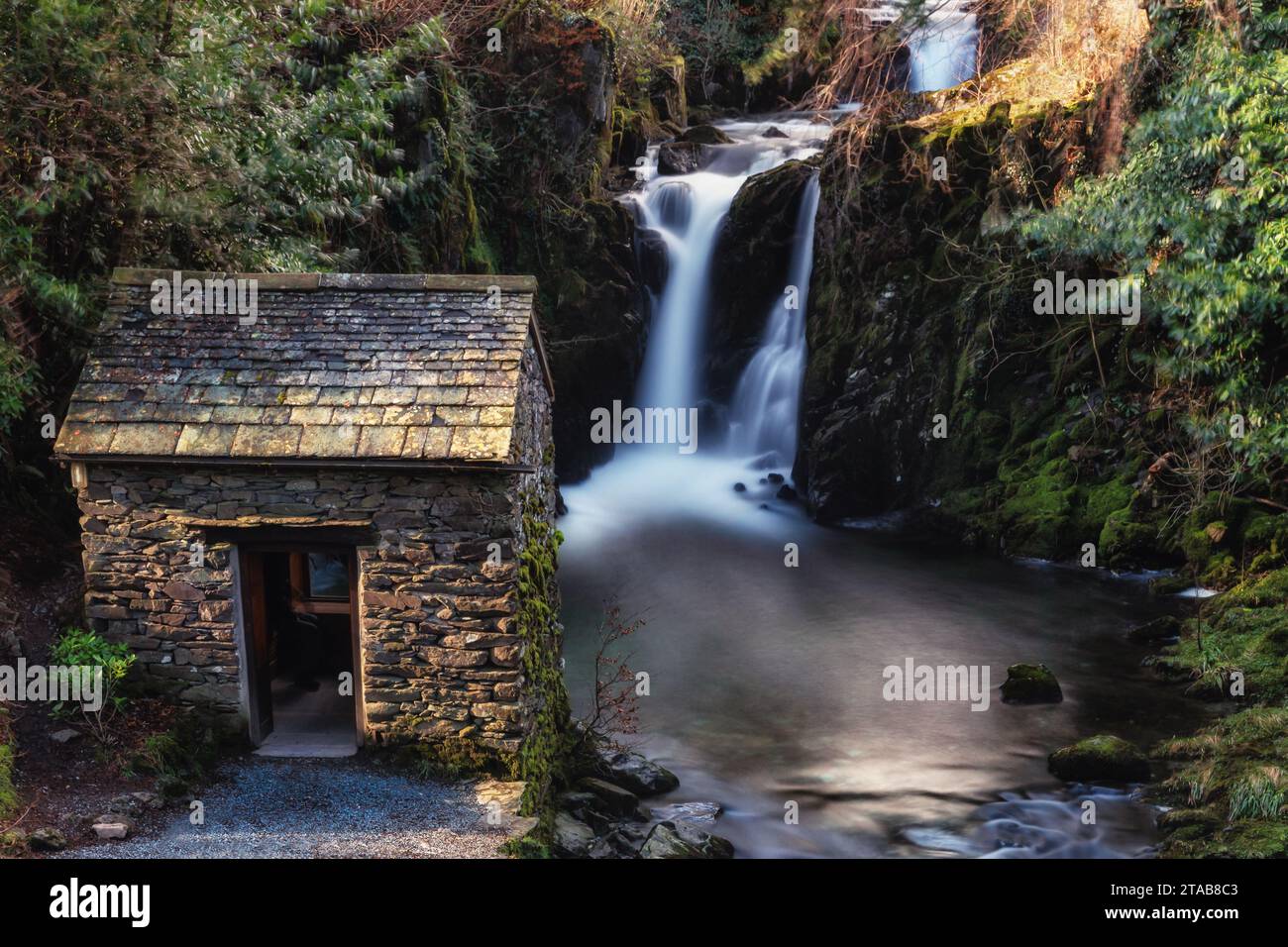 The Grot and the Waterfall, Rydal Hall Stock Photo - Alamy
