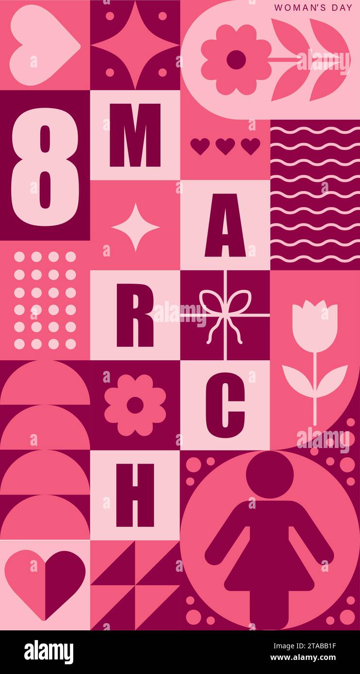 8 march modern neo geometric poster. International womens day. Abstract ...