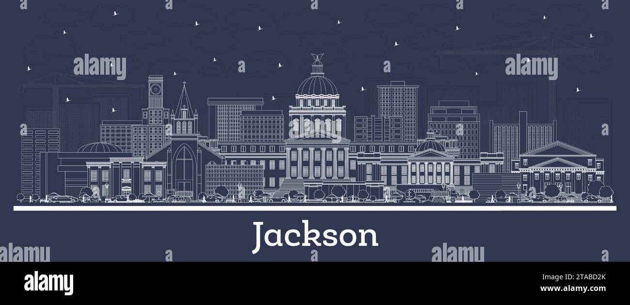 Outline Jackson Mississippi city skyline with white buildings. Vector ...