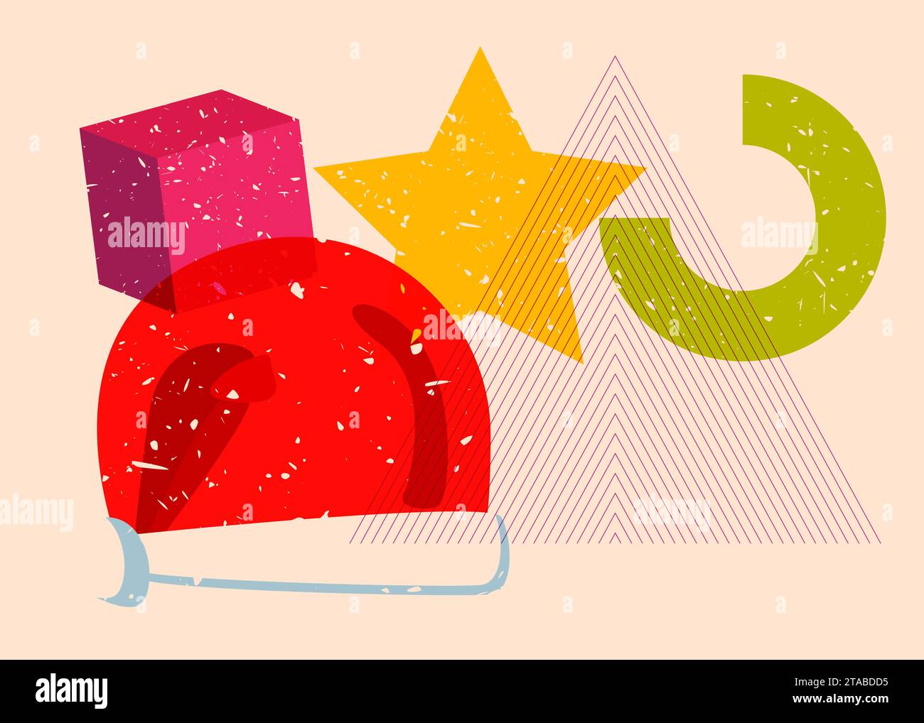 Risograph Santa Claus Hat with geometric shapes. Objects in trendy riso ...