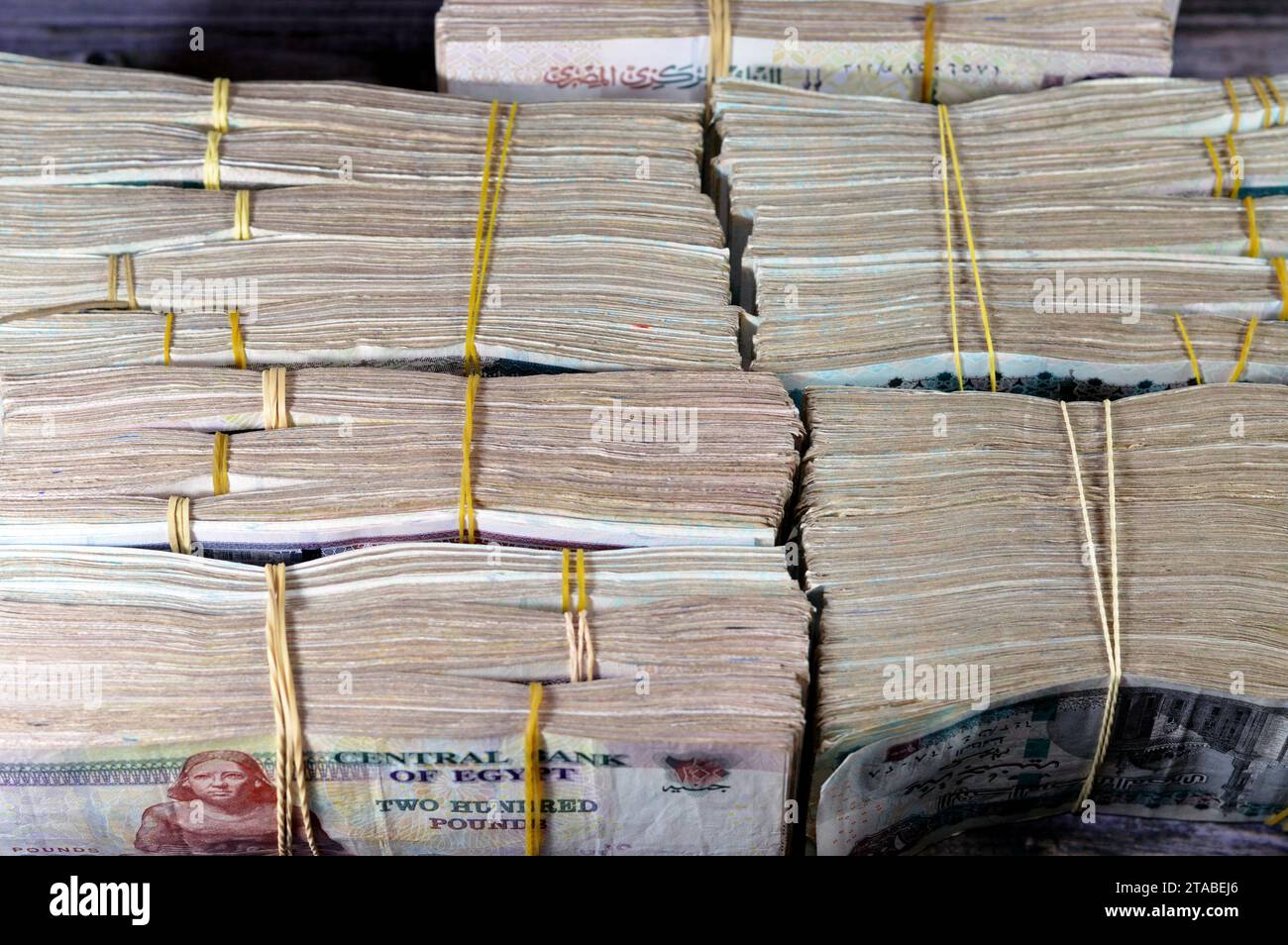 Stacks of Egypt money banknote bills EGP LE thousands of Pounds ...