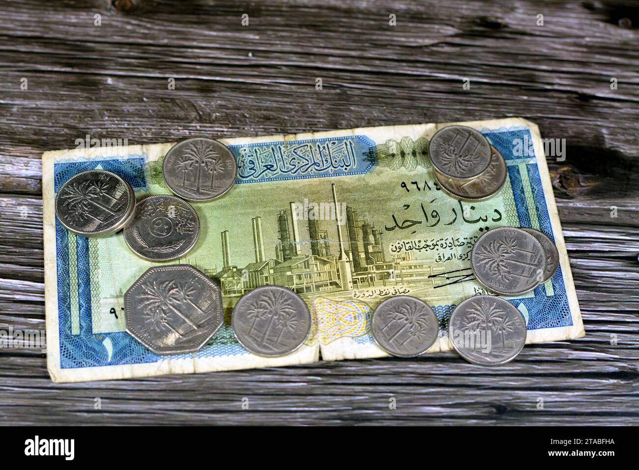 Iraqi money background of old coins and banknotes of Dinars of ...