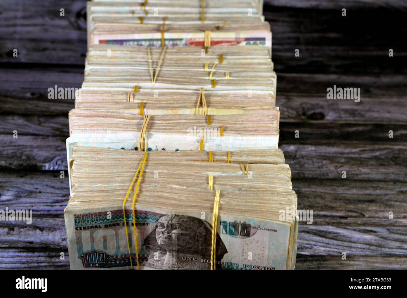 Stacks of Egypt money banknote bills EGP LE thousands of Pounds ...