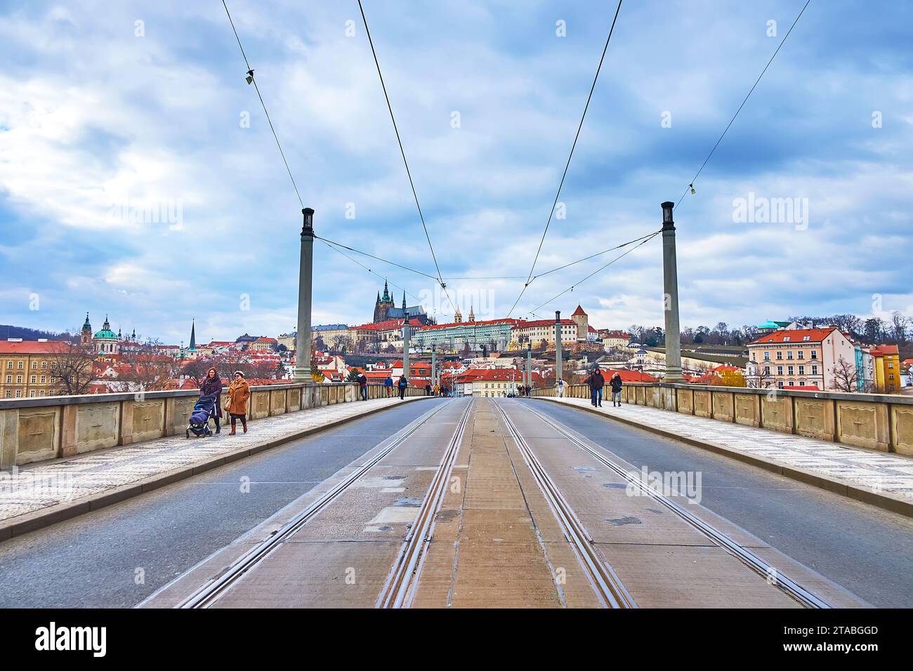Housing of Hradcany, Prague Castle and St Vitus Cathedral from Manes ...