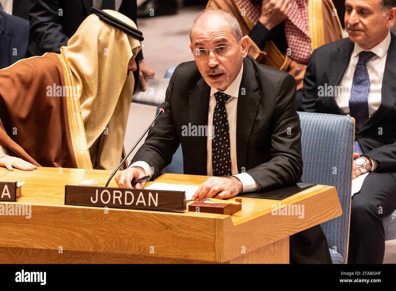 Ayman Safadi of Jordan speaks during SC meeting on The situation in the ...