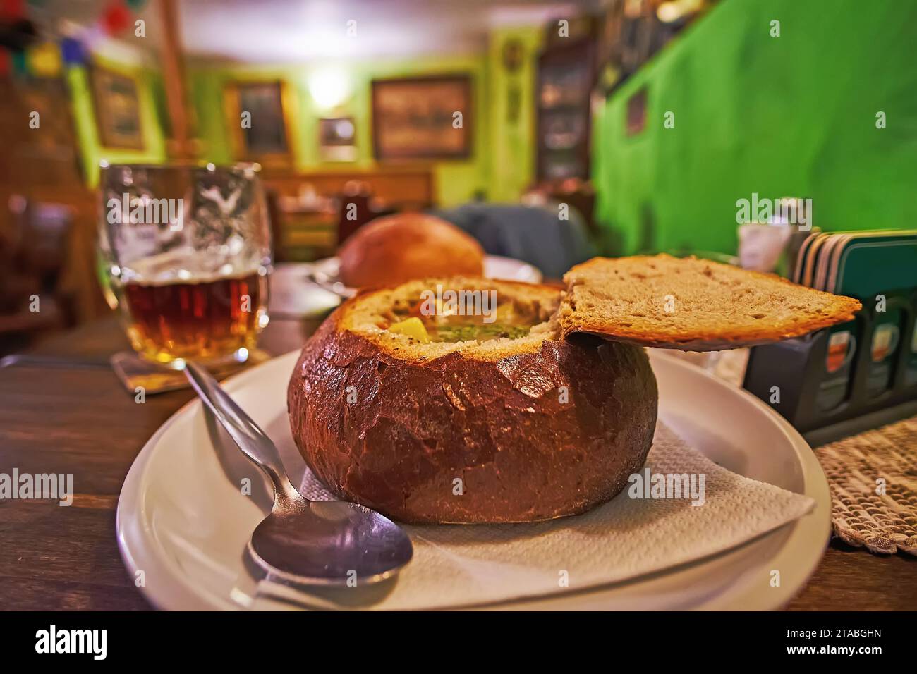 A veggie soup in bread bowl is a traditional Czech dish, can be found ...