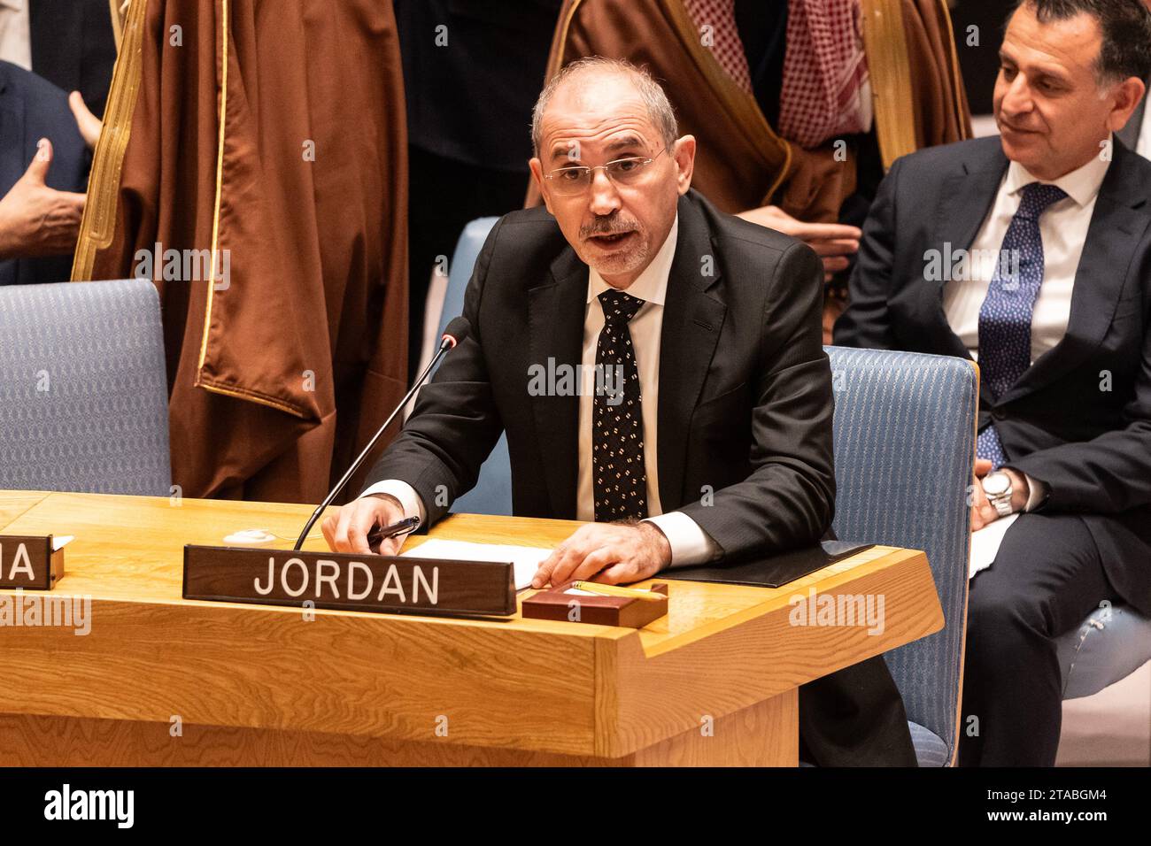 Ayman Safadi of Jordan speaks during SC meeting on The situation in the ...